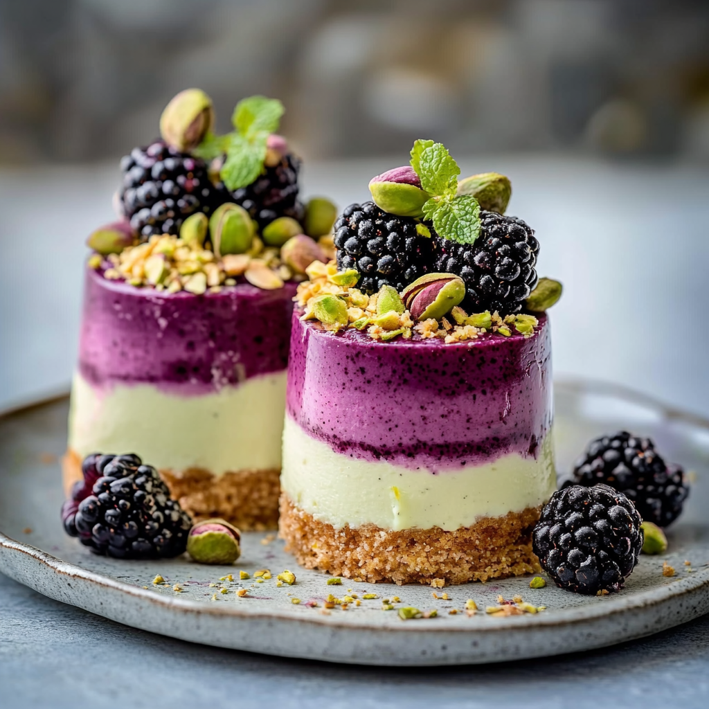 Pistachio & Blackberry Cheesecake Towers
