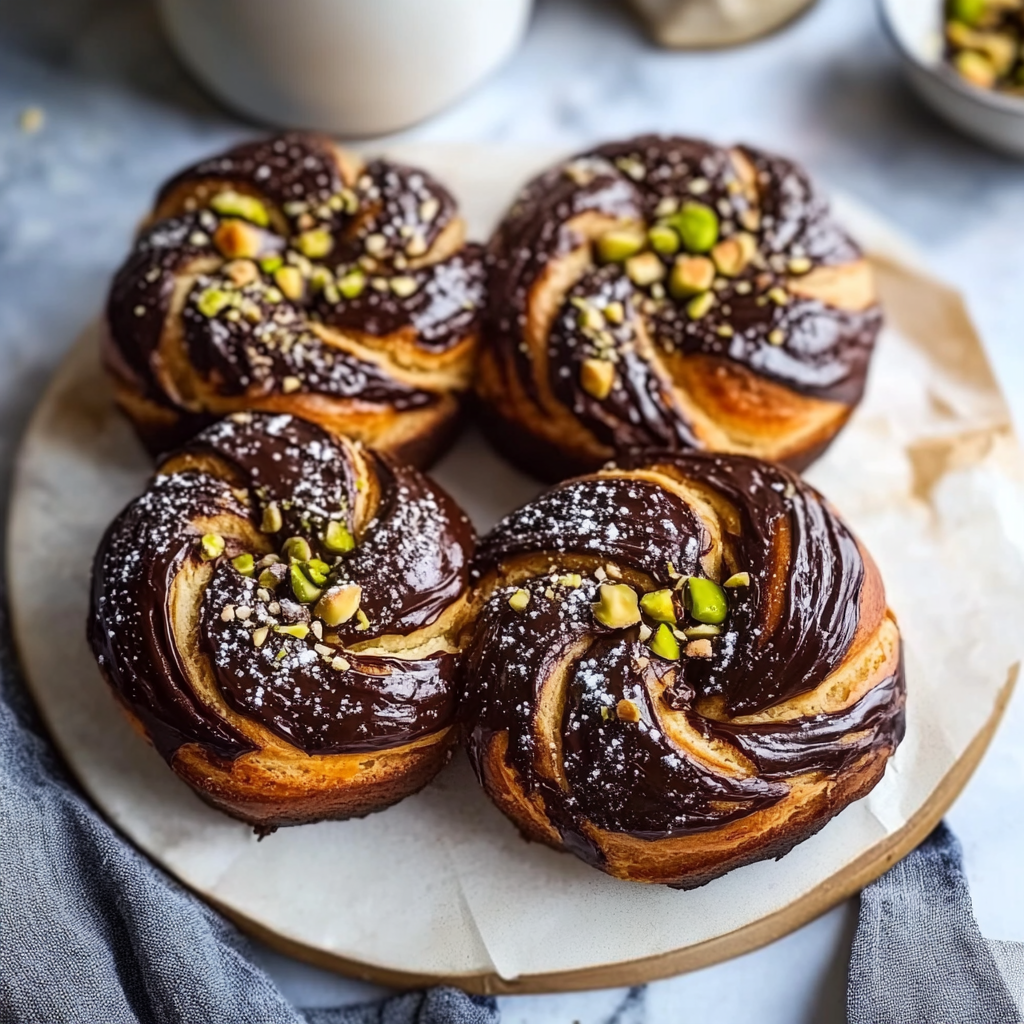 Chocolate and Salted Pistachio Babka Buns