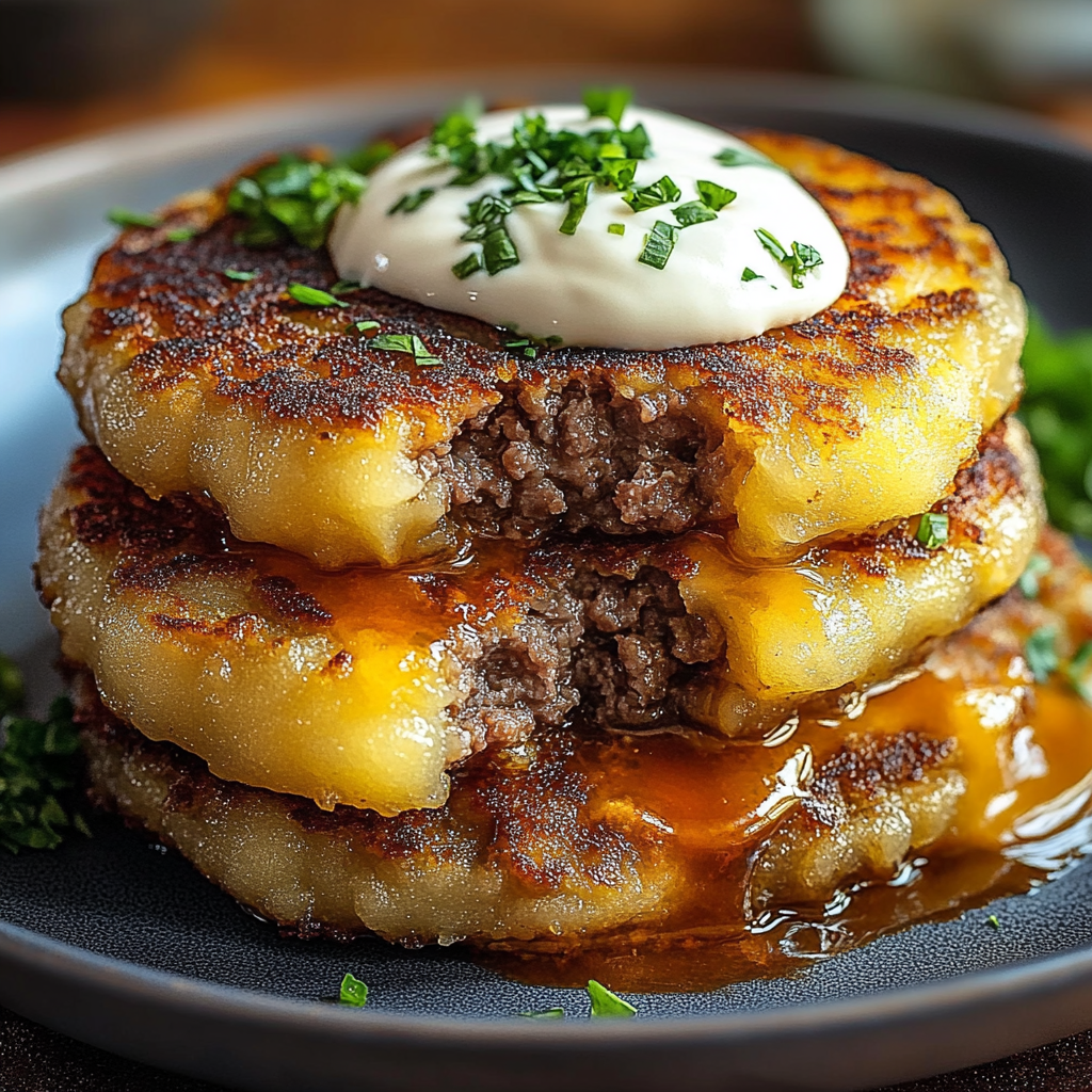 Potato Pancakes with Savory Beef